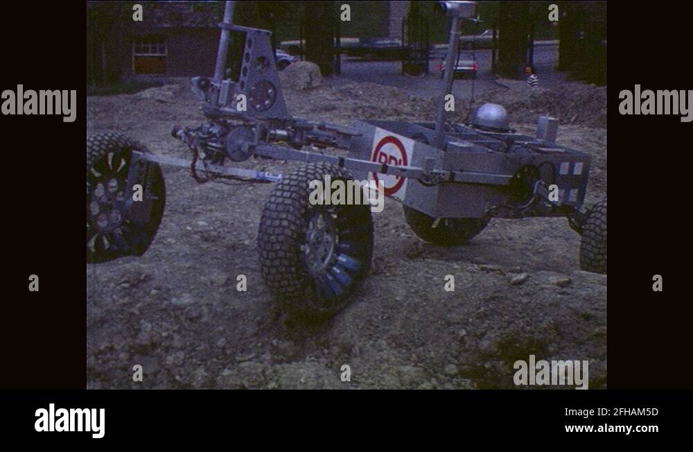 1980s: Remote-controlled rover vehicle with large antennae and camera ...