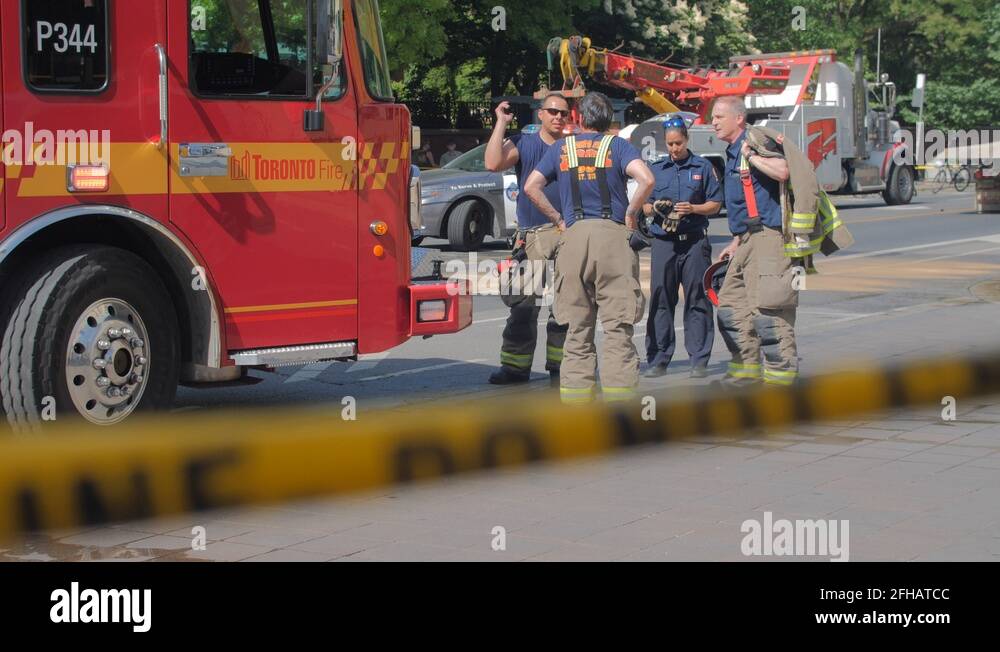 Toronto Emergency Crime Scene Intersection Firemen Police Group ...