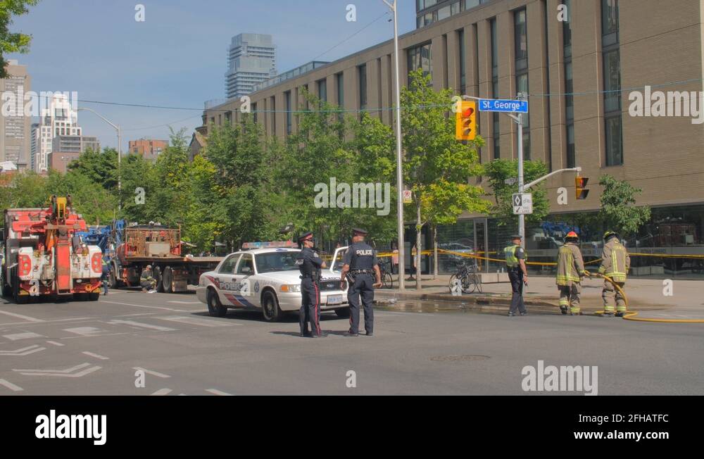 Toronto Emergency Crime Scene Intersection Police Talking Firemen ...