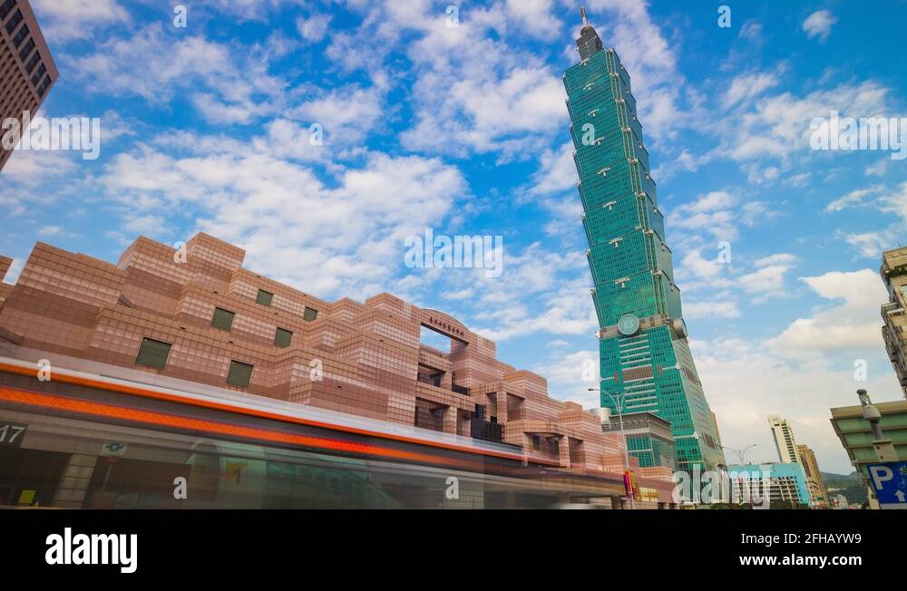 taipei tower and international convention center panorama 4k timelapse ...
