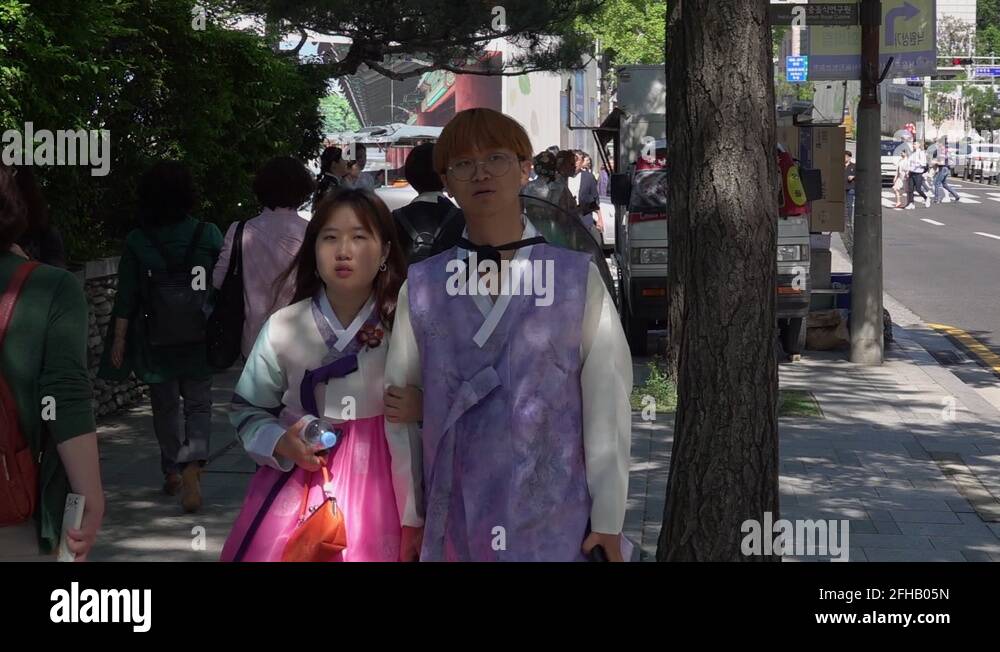 SOUTH KOREA - MAY 29, 2018: People Walking in Traditional Korean ...