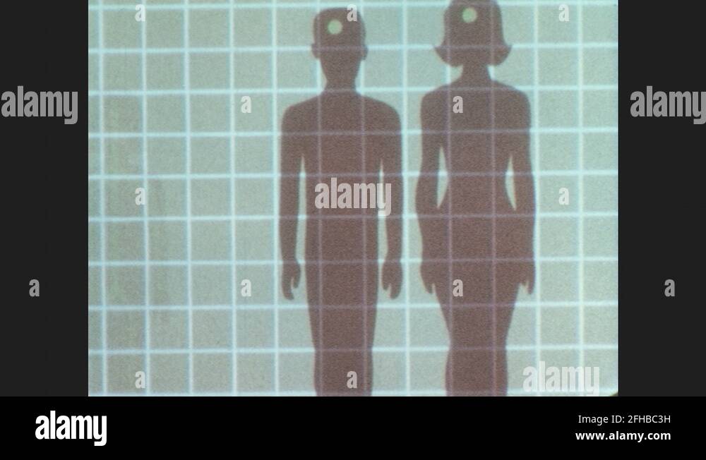 1960s: Animation. Male and female figures. Dotted lines flow from dots ...