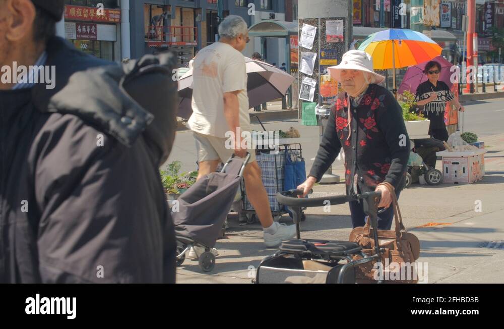 Chinatown Toronto Dundas Spadina Chinese Sidewalk Old Asian Lady Walk ...