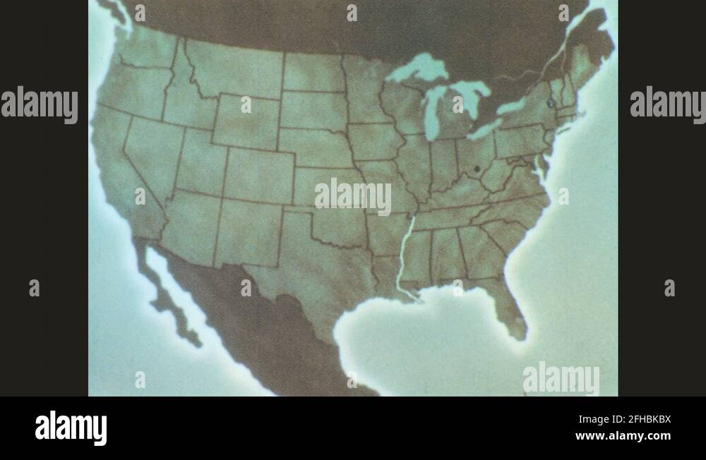 1960s: Animated map of United States, line draws upwards on map. Map of ...