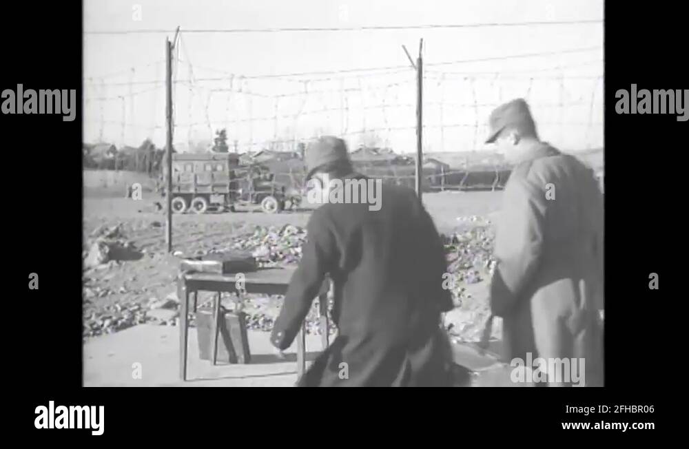 Korean soldiers bring, unpack and setting up projector - 1950 Stock ...