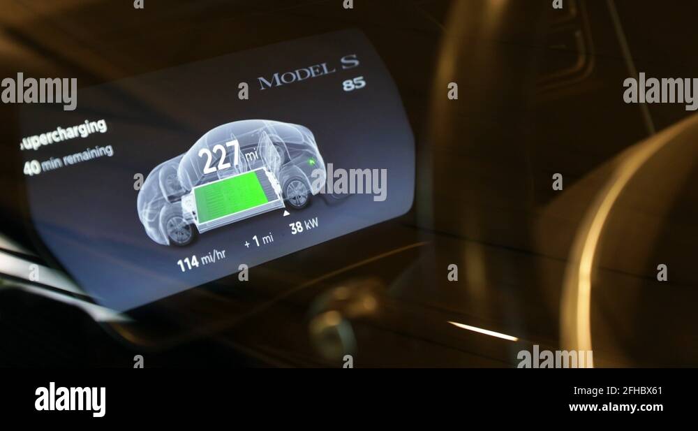 Tesla charge information screen status Stock Video Footage - Alamy