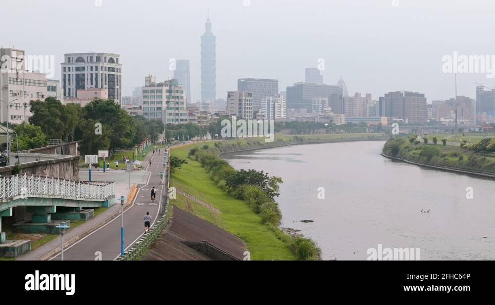 Taipei city, Taiwan 27 May 2018:- Taipei city river side under air ...