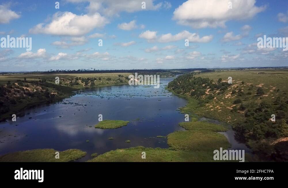 Beautiful slow aerial shot flying slowly over a vast swamp wetland in a ...