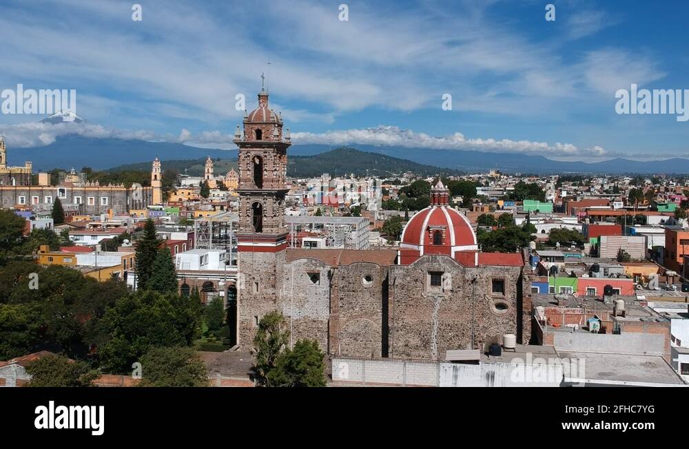 Cholula Mexico Cathedral on top of Pyramid Ruins Puebla Aerial Footage ...