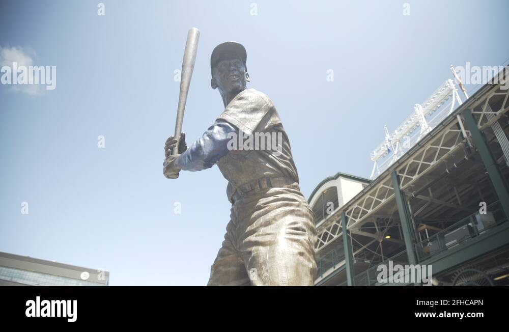 Ernie Banks Statue, Chicago Cubs, Wrigley Field Stadium, Sunny Day and ...