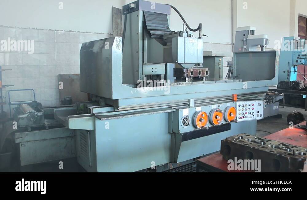 Cylinder head and block resurfacing. Engine block repair process Stock ...