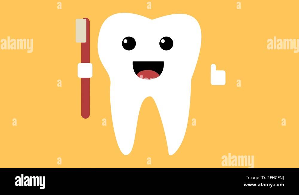 Cartoon dancing happy tooth icon, healthy teeth concept loop orange ...