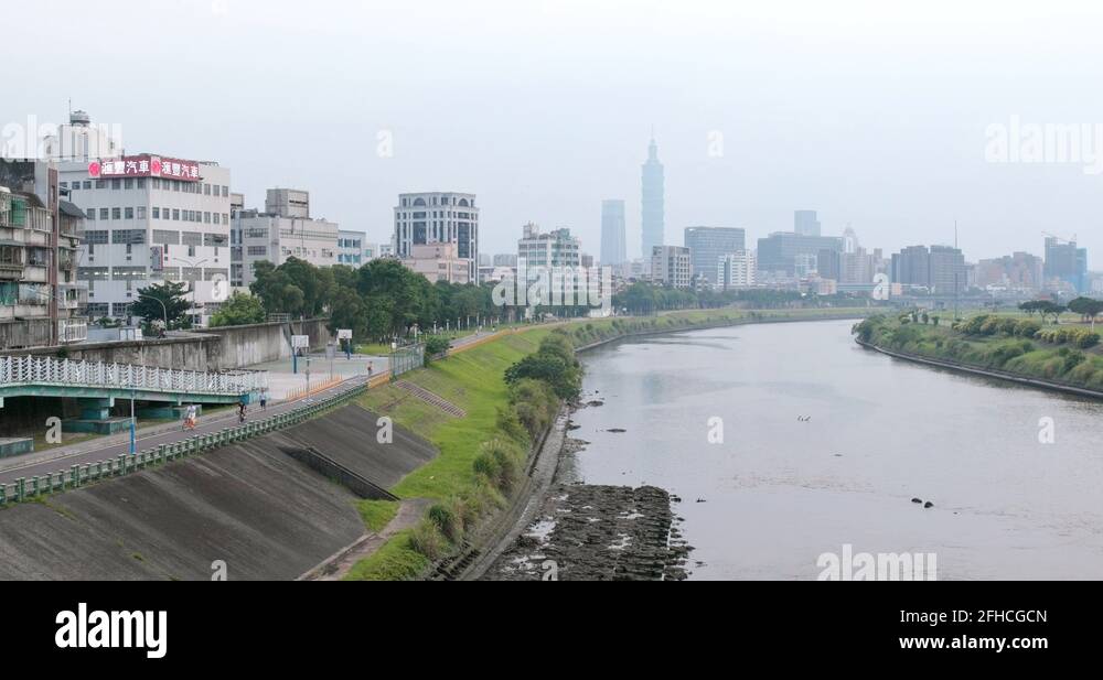 Taipei city, Taiwan 27 May 2018:- Air pollution in Taipei city river ...