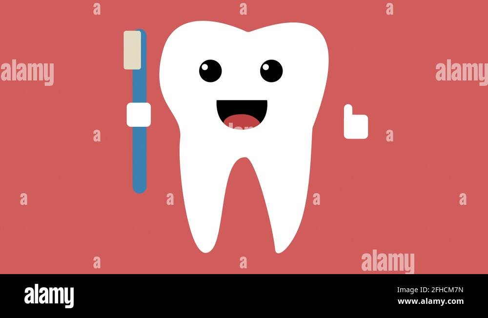 Cartoon dancing happy tooth icon, healthy teeth concept loop red Stock ...