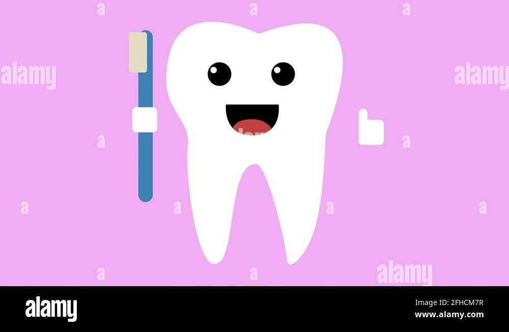 Cartoon dancing happy tooth icon, healthy teeth concept loop pink Stock ...