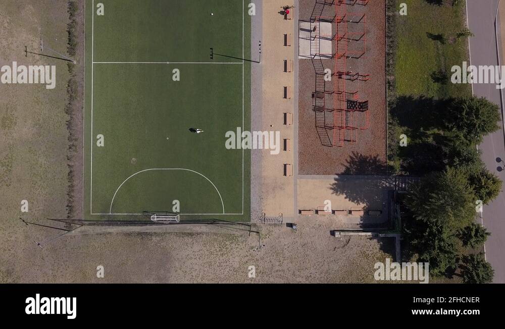 Aerial view. Park with a football field and a training platform. City ...