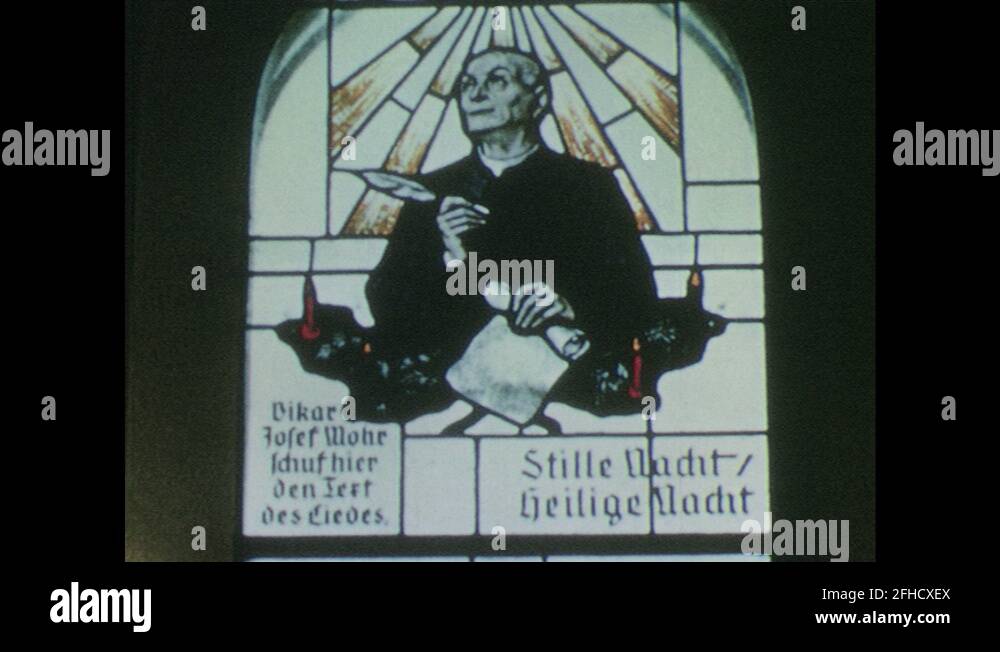 1950s: Stained glass window depicting priest. Stained glass window ...