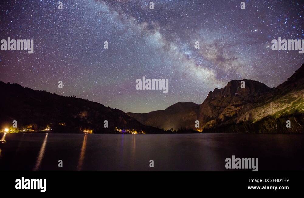 Time Lapse - Milky Way Galaxy Moving Over the Mountain Range by the Lake - 4K Stock Video ...