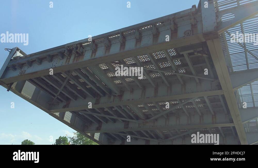 Tilt Down of Drawbridge Lowering Reveals Traffic Barriers with Blinking ...