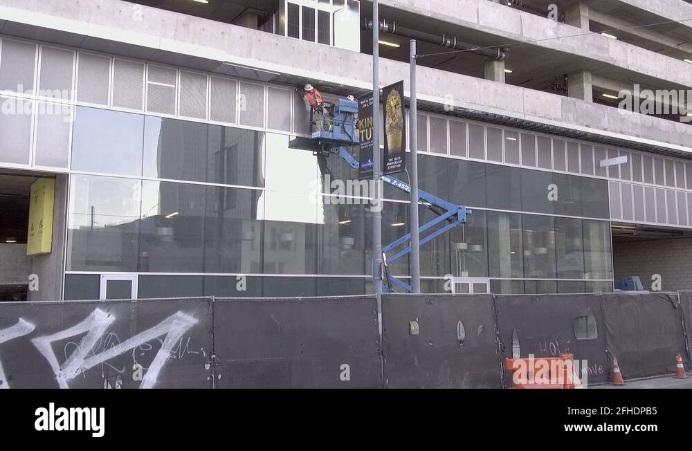 Construction Workers Working on Skyscraper Building in Downtown Los ...