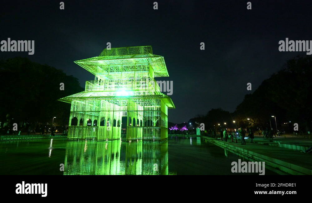 Pan/Tilt Shot of Sukiya Traditional Building Illumination on Water in ...