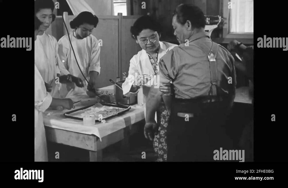WW2 1942 USA - Japanese get injection in relocation center Stock Video ...