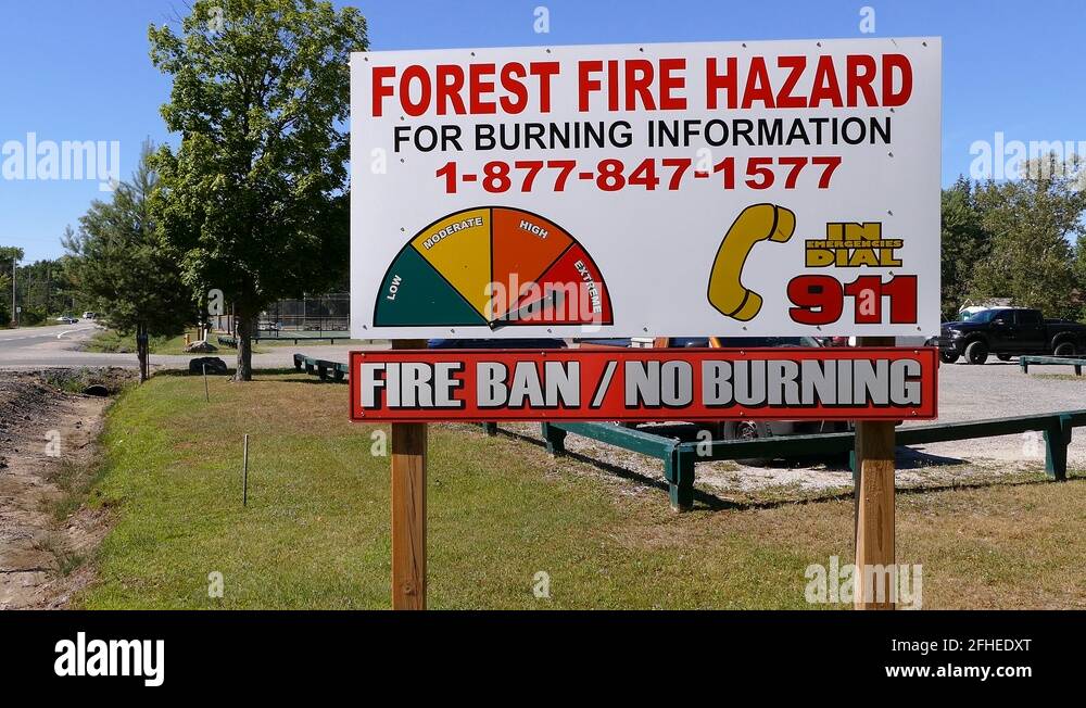 Forest fire and drought warning sign in Ontario Canada during heatwave ...