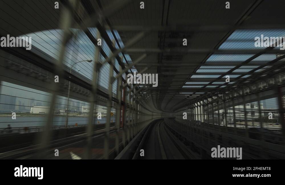 Yurikamome elevated train line, Tokyo, Minato, Odaiba. The rainbow ...