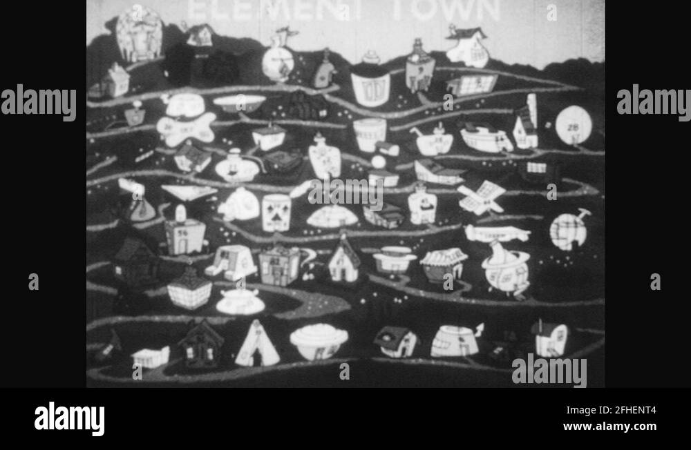 1950s: UNITED STATES: cartoon of elements. Hydrogen element cartoon ...