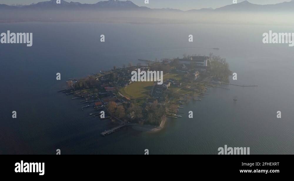 Aerial view of the "Frauen insel" Germany, a village on an island in a ...