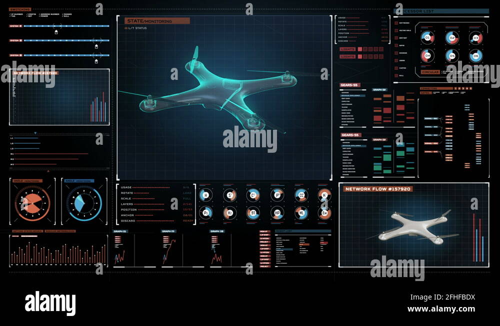 Rotating Drone with futuristic user interface, futuristic interface. 4k ...