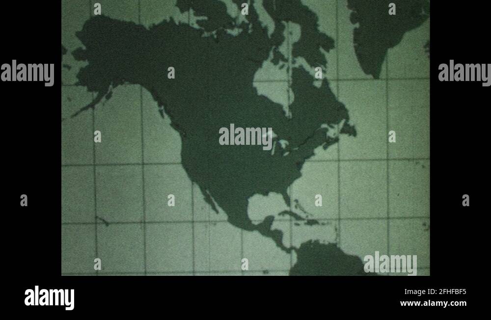 1960s: Map of world with dashes radiating out from North America ...