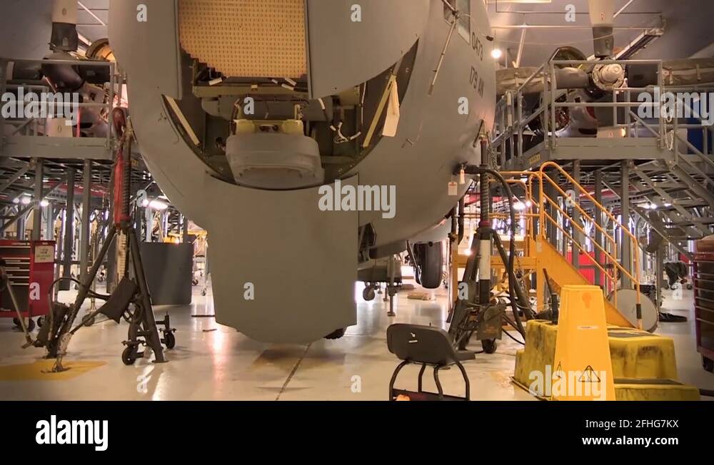 Time-lapse of Lockheed C-130 Hercules aircraft maintenance in hangar - 2017 Stock Video Footage ...