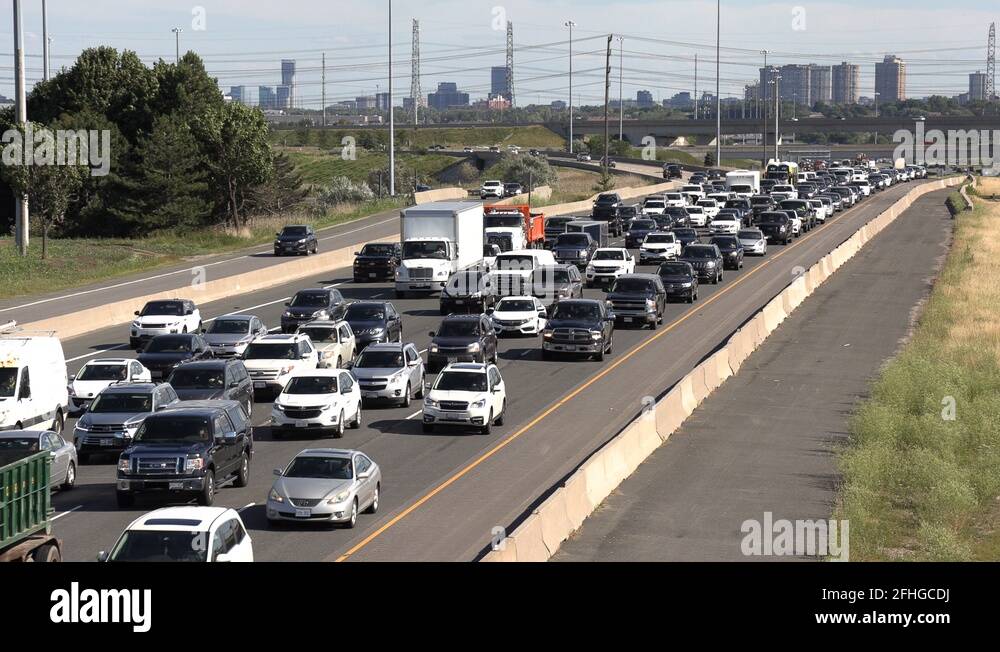Traffic jam and highway gridlock as commuters head home after work ...