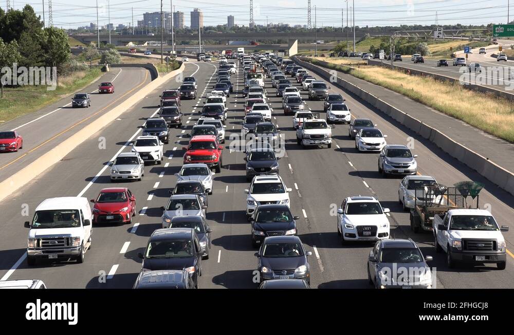 Traffic jam and highway gridlock as commuters head home after work ...