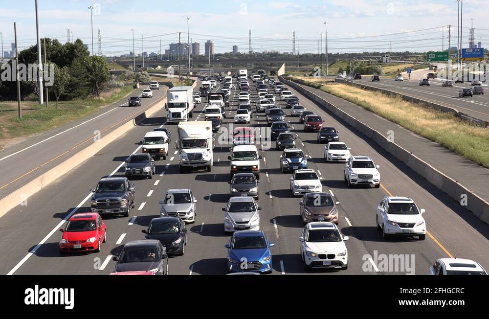 Traffic jam and highway gridlock as commuters head home after work ...
