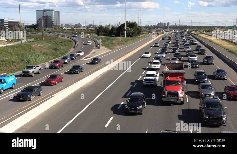 Traffic jam and highway gridlock as commuters head home after work ...