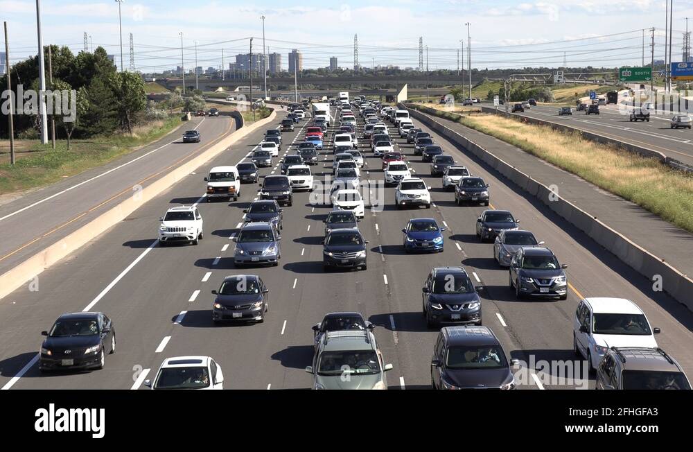 Traffic jam and highway gridlock as commuters head home after work ...