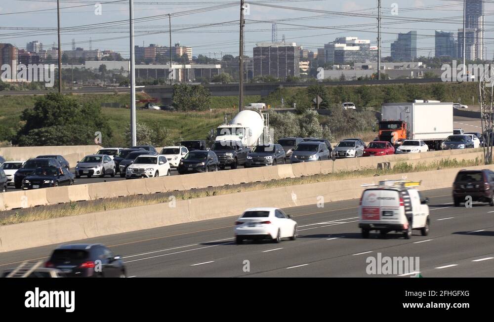 Traffic jam and highway gridlock as commuters head home after work ...
