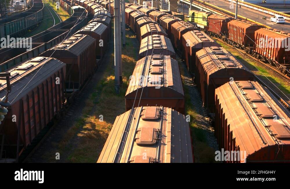 Long railway freight trains with lots of wagons Stock Video Footage - Alamy