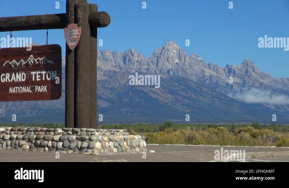 Entrance Sign and Mountains, Grand Teton National Park Stock Video ...
