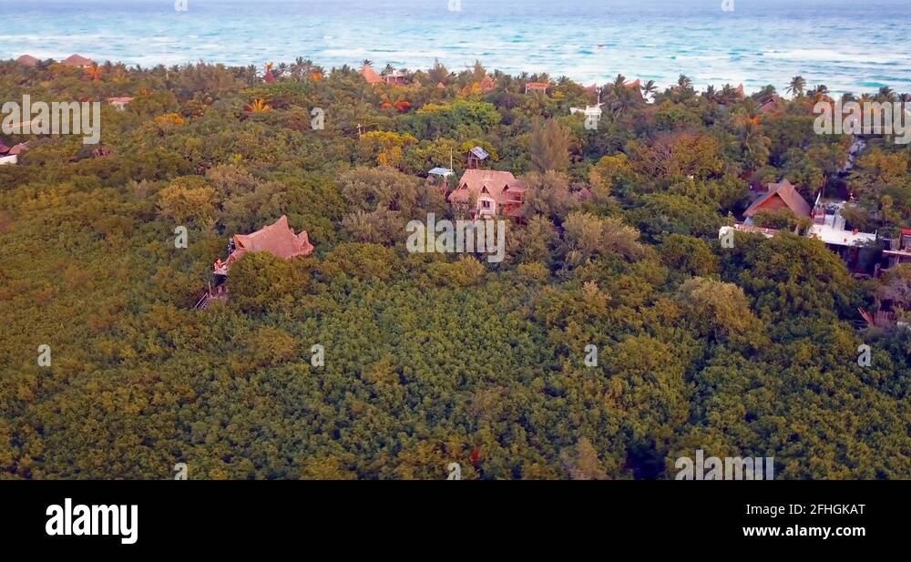 Arial: Bungalows and Cottages of Tulum Mexico Stock Video Footage - Alamy