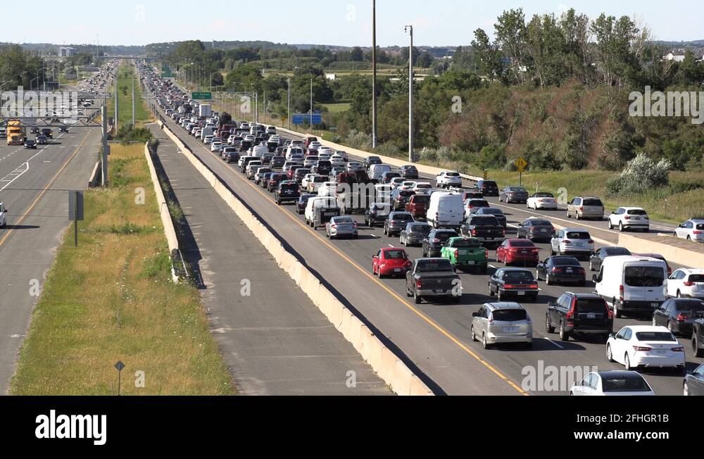 Traffic jam and highway gridlock as commuters head home after work ...