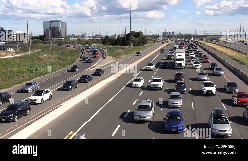 Traffic jam and highway gridlock as commuters head home after work ...
