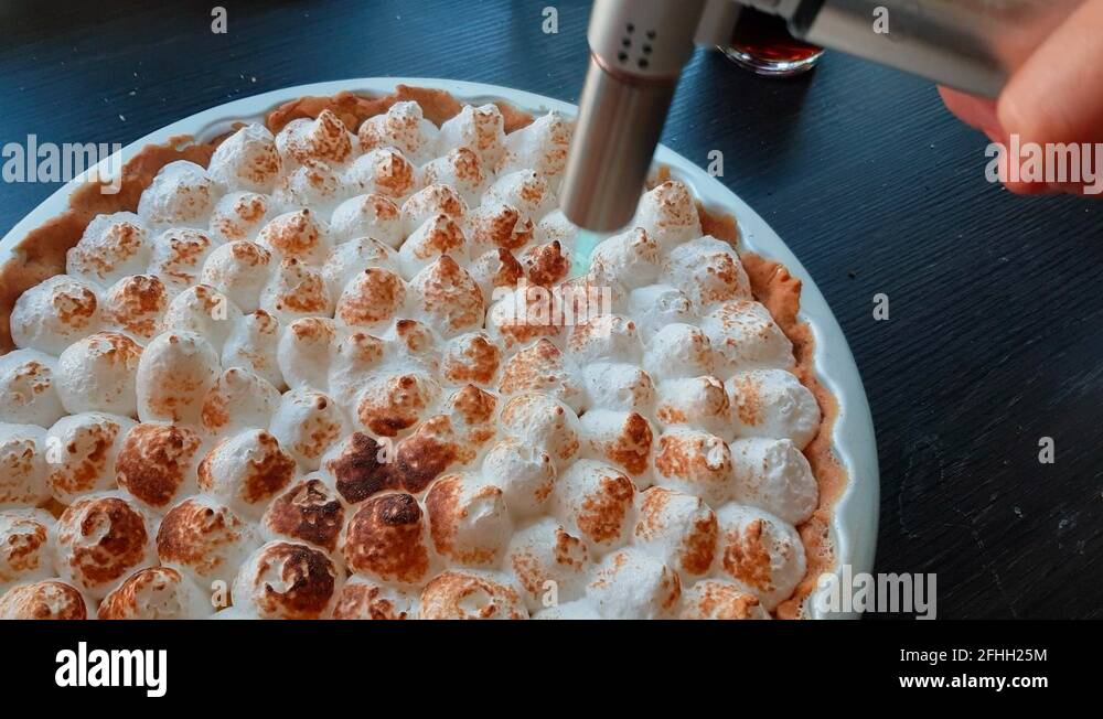 Flambé the cake with a fire torch. This is the finishing touch to the ...