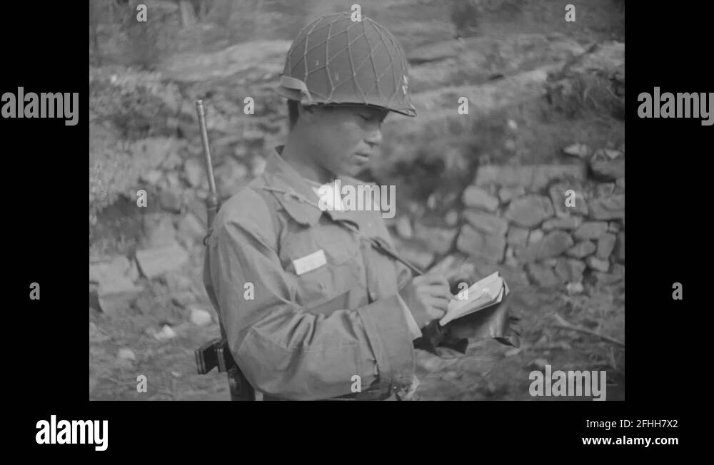 1st ROK mortar team soldiers in dug-in fire rounds from trench mortar ...