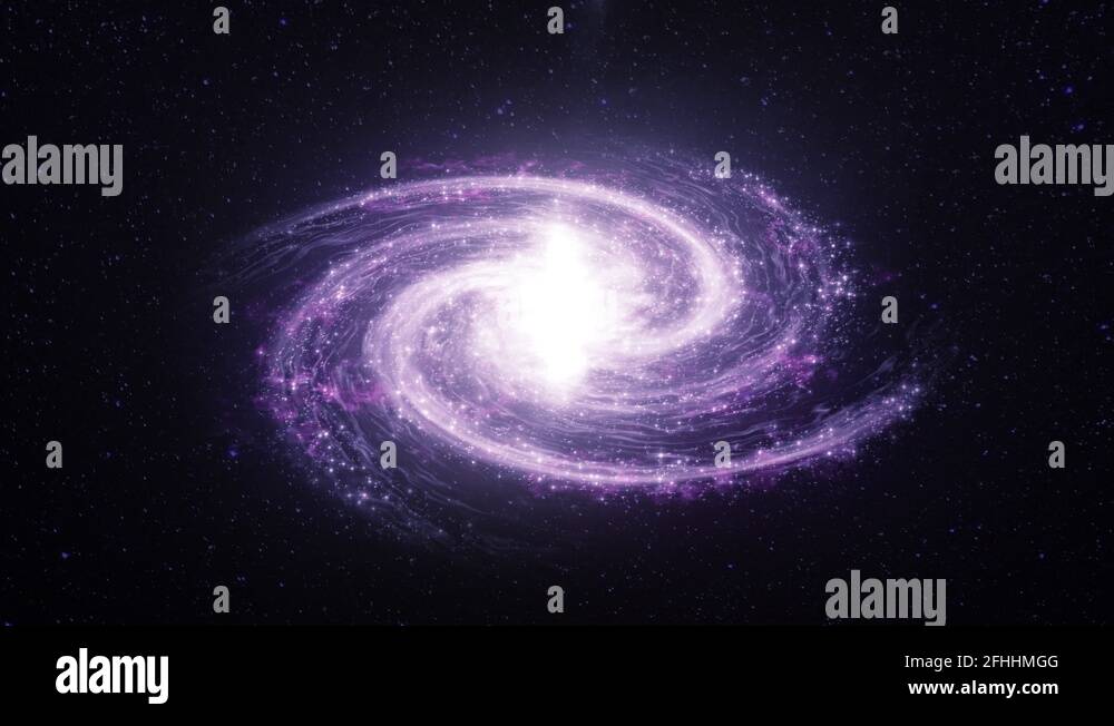 A spiral galaxy in the dark and starry sky. The camera slowly ...