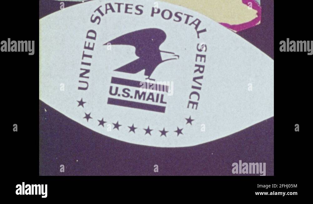 1970s: Stylized animation. Mailman in space ship. Mailman on the moon ...