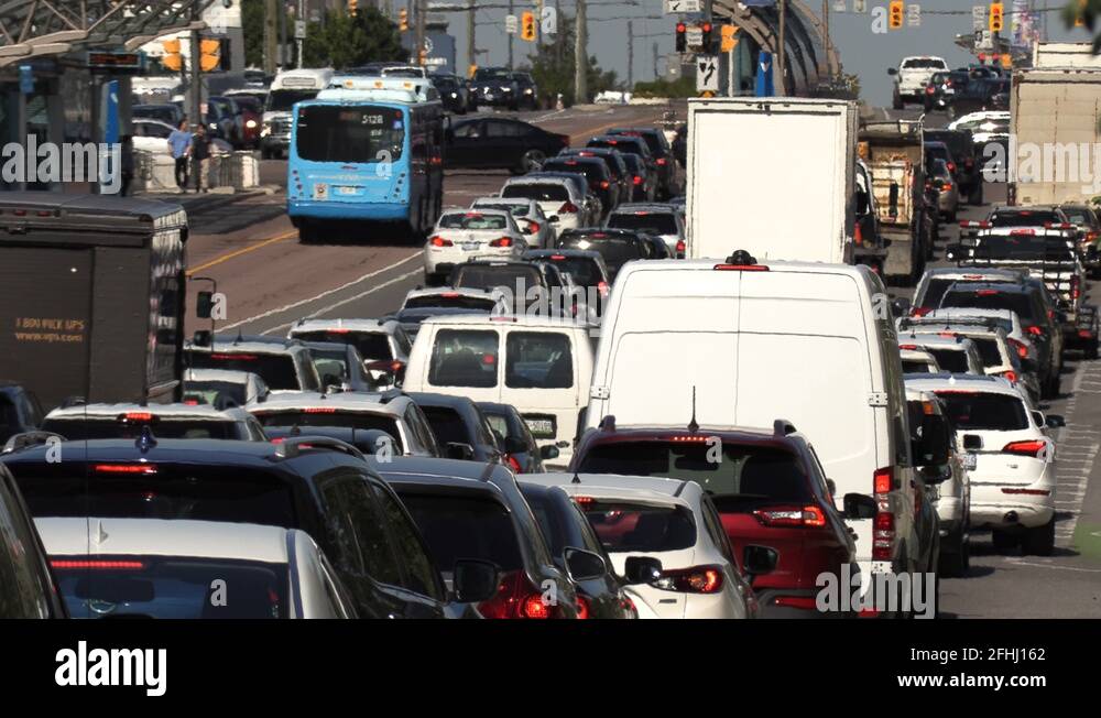 Traffic jam and gridlock in scorching summer heatwave Stock Video ...