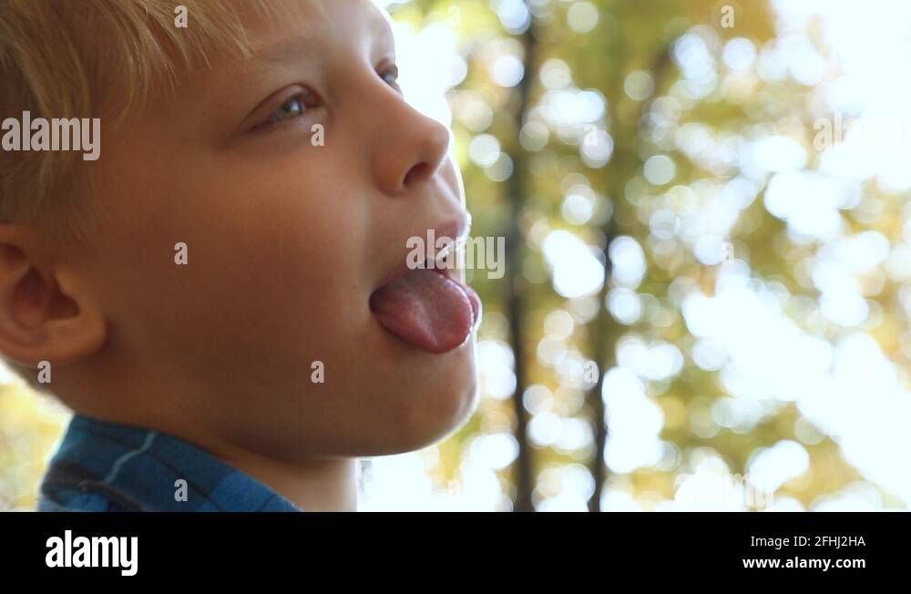 Cute funny little happy child showing his tongue out and laughing Stock ...